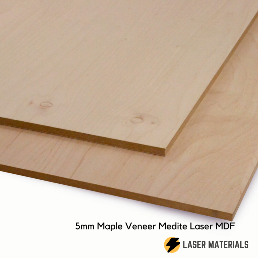 5mm Maple Veneer Medite Laser MDF 600 x 400 mm - lasermaterials.ie