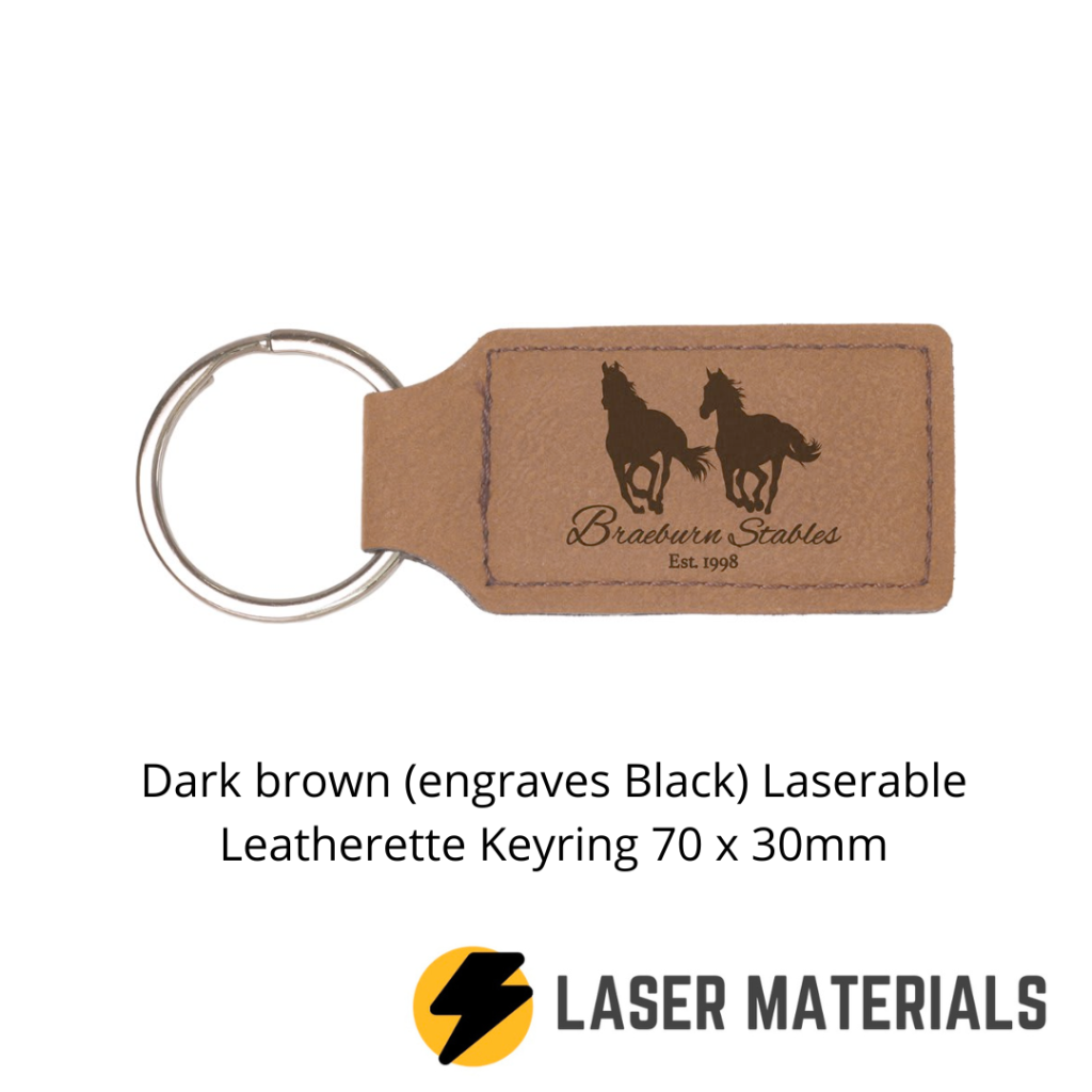 Dark Brown (engraves Black) Laserable Leatherette rectangular keyring ...