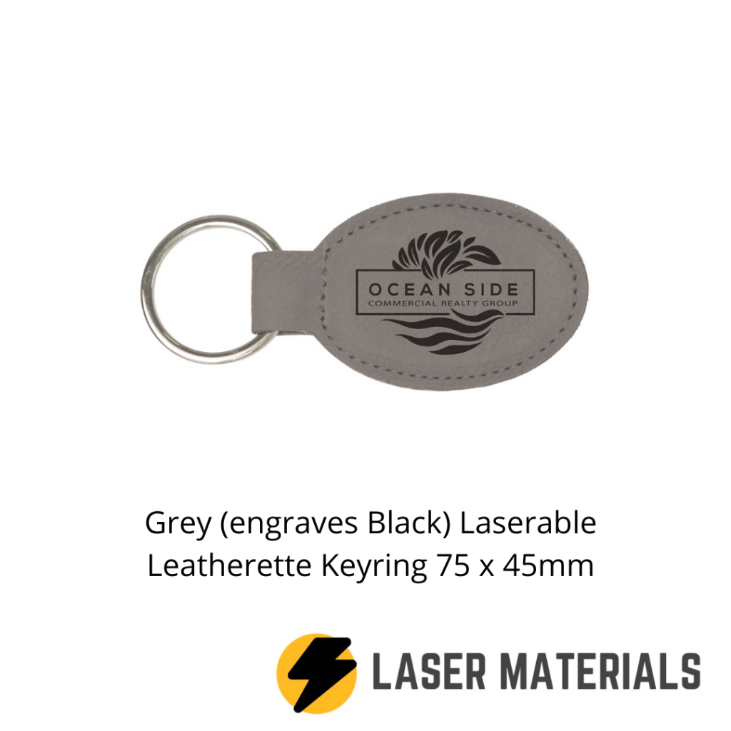 Grey (engraves Black) Laserable Leatherette oval keyring 75 x 45mm ...