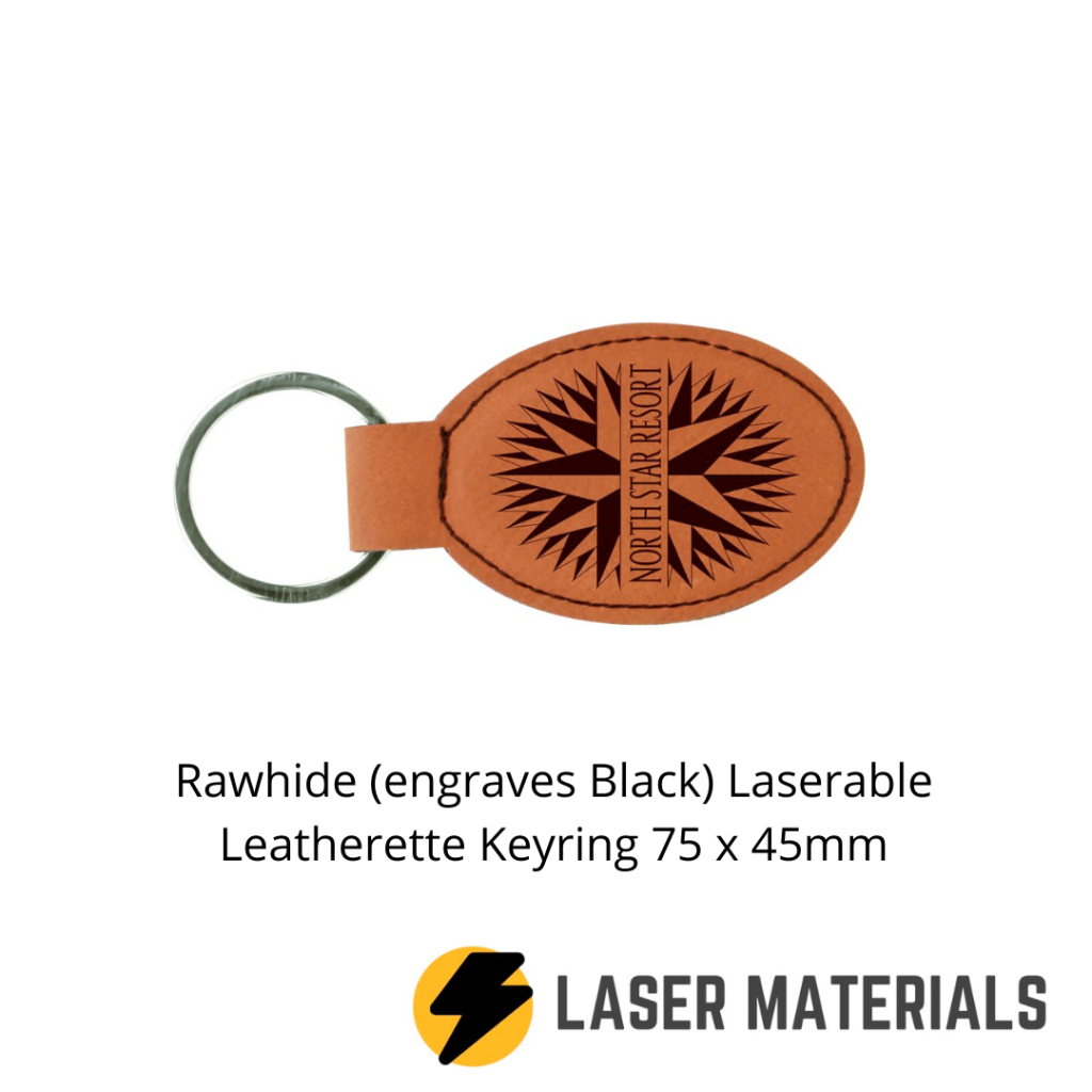 Rawhide (engraves Black) Laserable Leatherette oval keyring 75 x 45mm ...