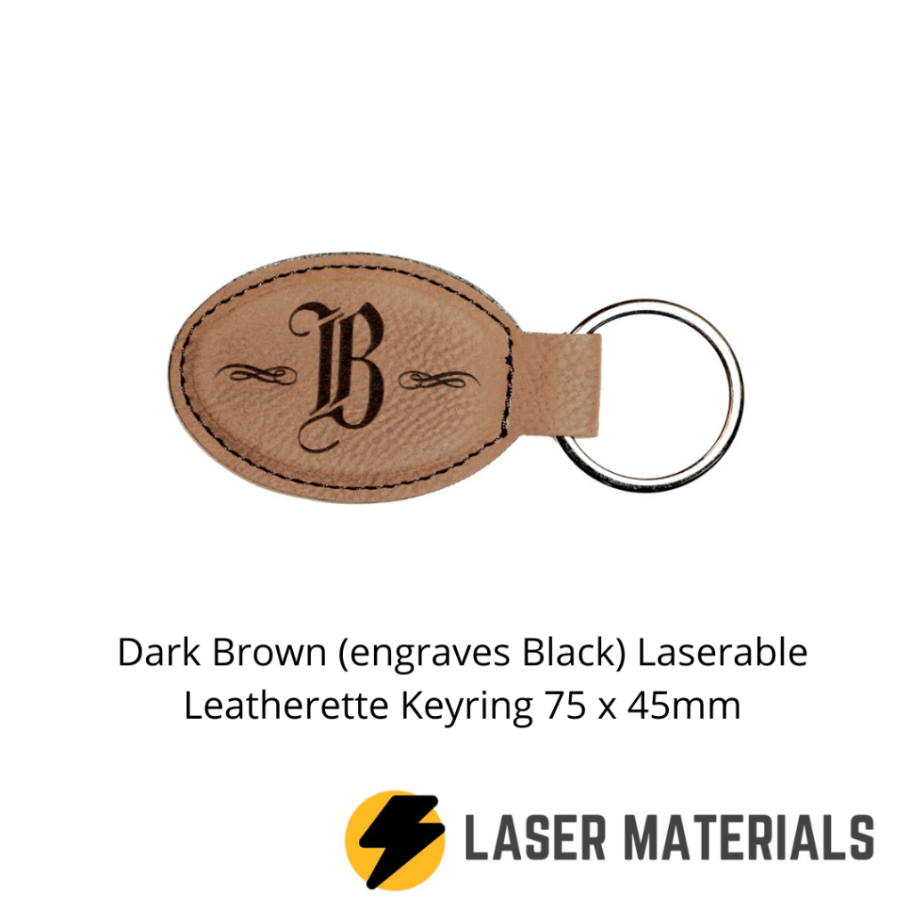 Dark Brown (engraves Black) Laserable Leatherette oval keyring 75 x ...
